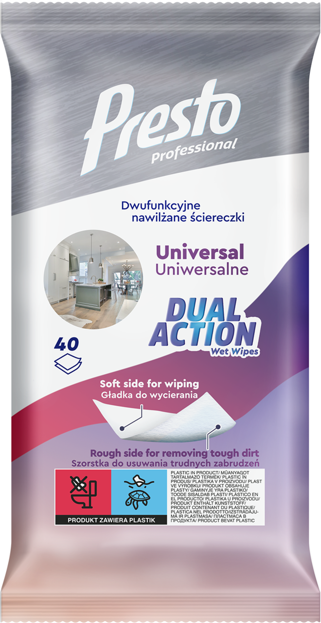 PRESTO, Dual Action , ściereczki nawilżane, dwufunkcyjne, uniwersalne ...