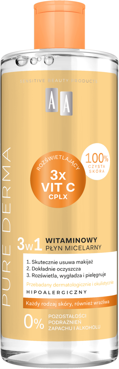 AA, Pure Derma , płyn micelarny witaminowy, 3xVit C, 3w1,, 500 ml ...