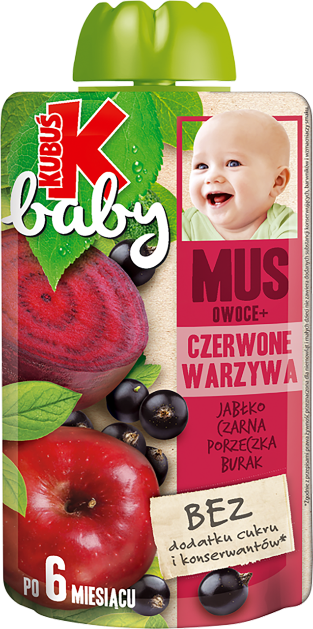 KUBUŚ, Baby , mus owocowo-warzywny, Jabłko, Czarna Porzeczka, Burak, po ...