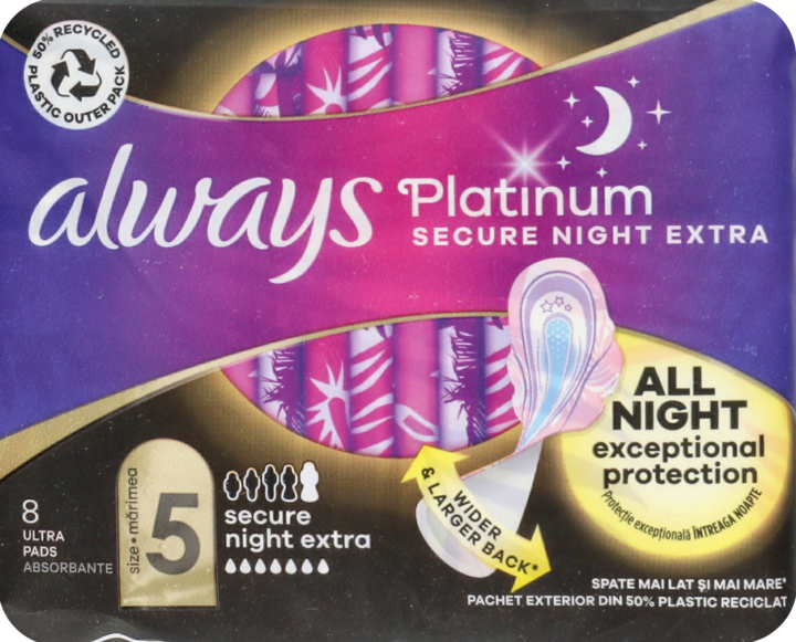 ALWAYS, Platinum , podpaski higieniczne na noc, Secure Night Extra, 8 ...