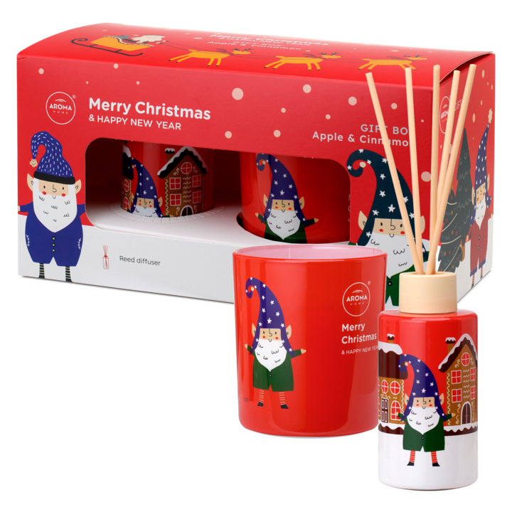 AROMA HOME, , zestaw świąteczny, świeca zapachowa z elfem + patyczki ...