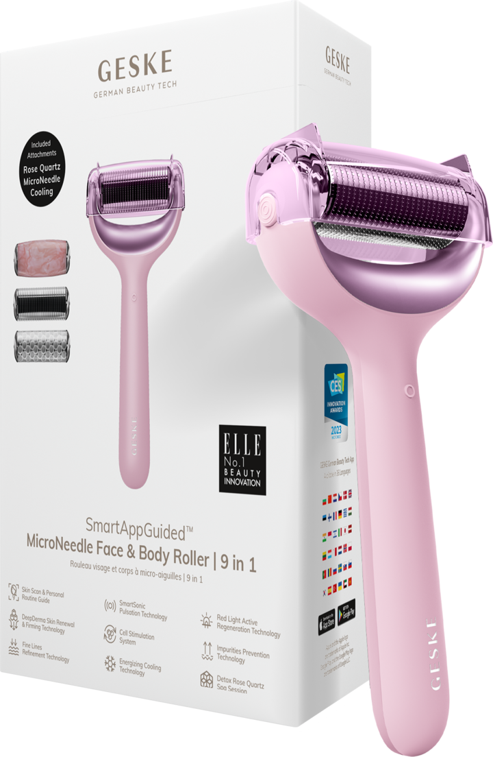 GESKE, , Roller do mezoterapii igłowej twarzy i ciała, 9w1 Różowy, 1 ...