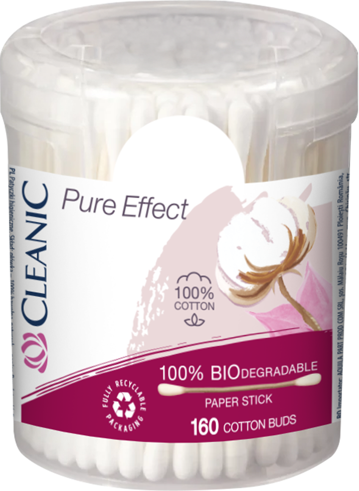 CLEANIC, Pure Effect , patyczki higieniczne, 100% bawełna, 160 szt ...