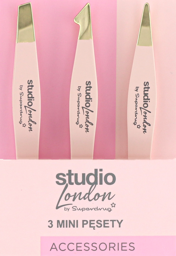 STUDIO LONDON BY SUPERDRUG, , mini pęsety, Różowe, zestaw, 3 szt ...
