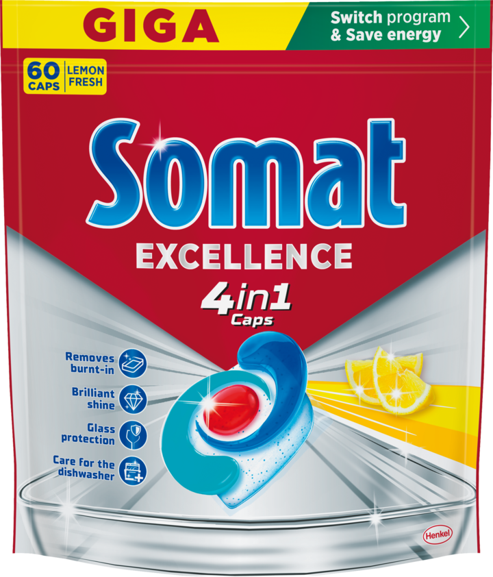 SOMAT, Excellence 4in1, kapsułki do zmywarki, 4w1, Lemon, 60 szt ...