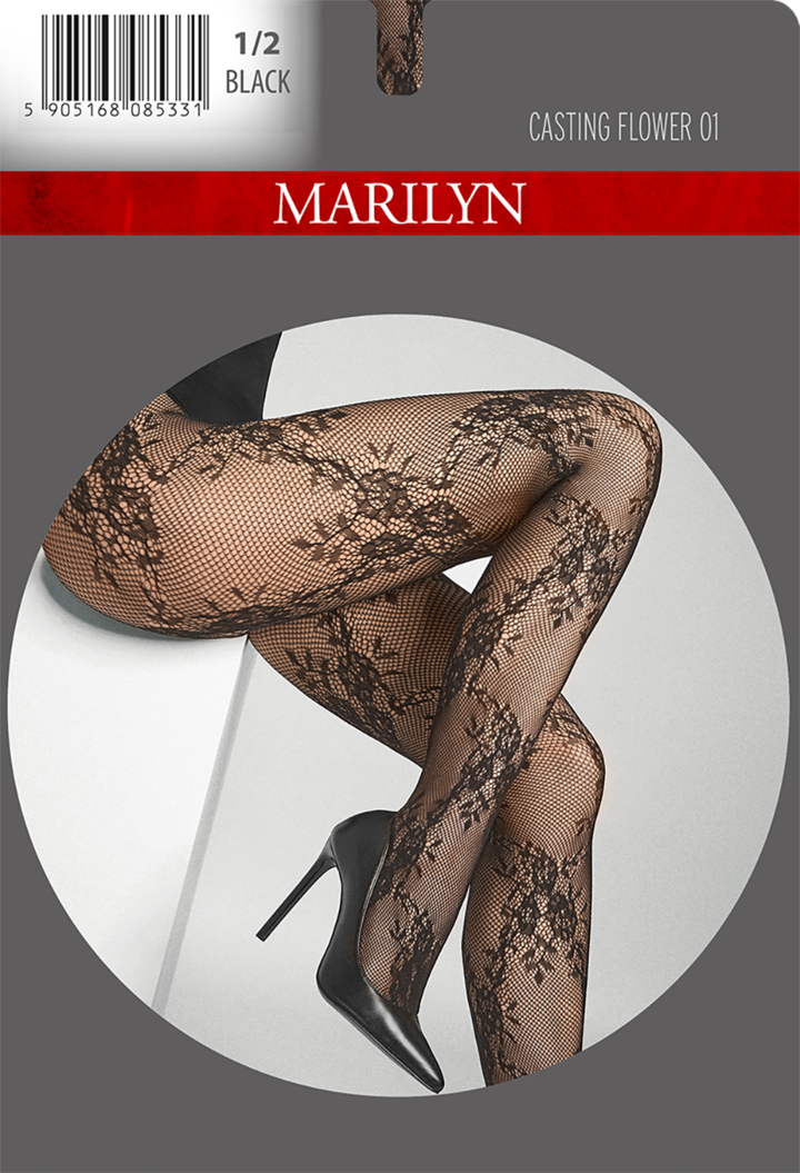 MARILYN, , rajstopy, kabaretki w kwiaty, Black, rozm. 1/2, 1 para | Drogeria Rossmann.pl