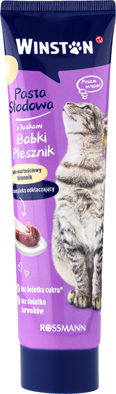 WINSTON, pasta słodowa dla kotów, odkłaczająca, z łuskami babki ...