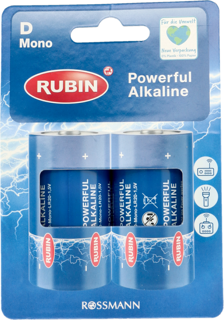 RUBIN, Powerful Alkaline , baterie alkaliczne 1,5V D Mono LR20, 2 szt ...