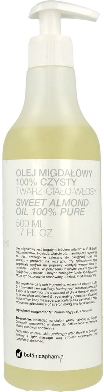 BOTANICAPHARMA, olej migdałowy do twarzy, ciała i włosów, 100% czysty, 500 ml | Drogeria Rossmann.pl