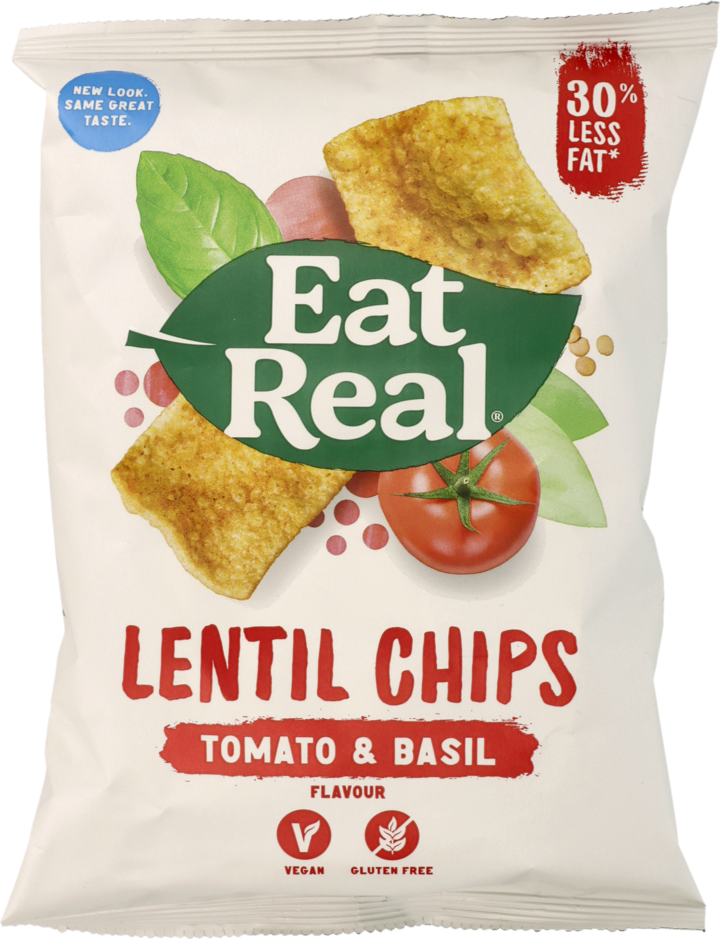EAT REAL, , chipsy z soczewicy o smaku pomidorów i bazylii, 40 g ...