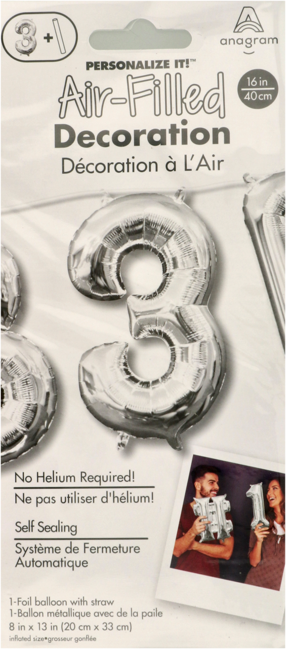 AMSCAN, Party , balon srebrny, cyfra 3, 1 szt. | Drogeria Rossmann.pl