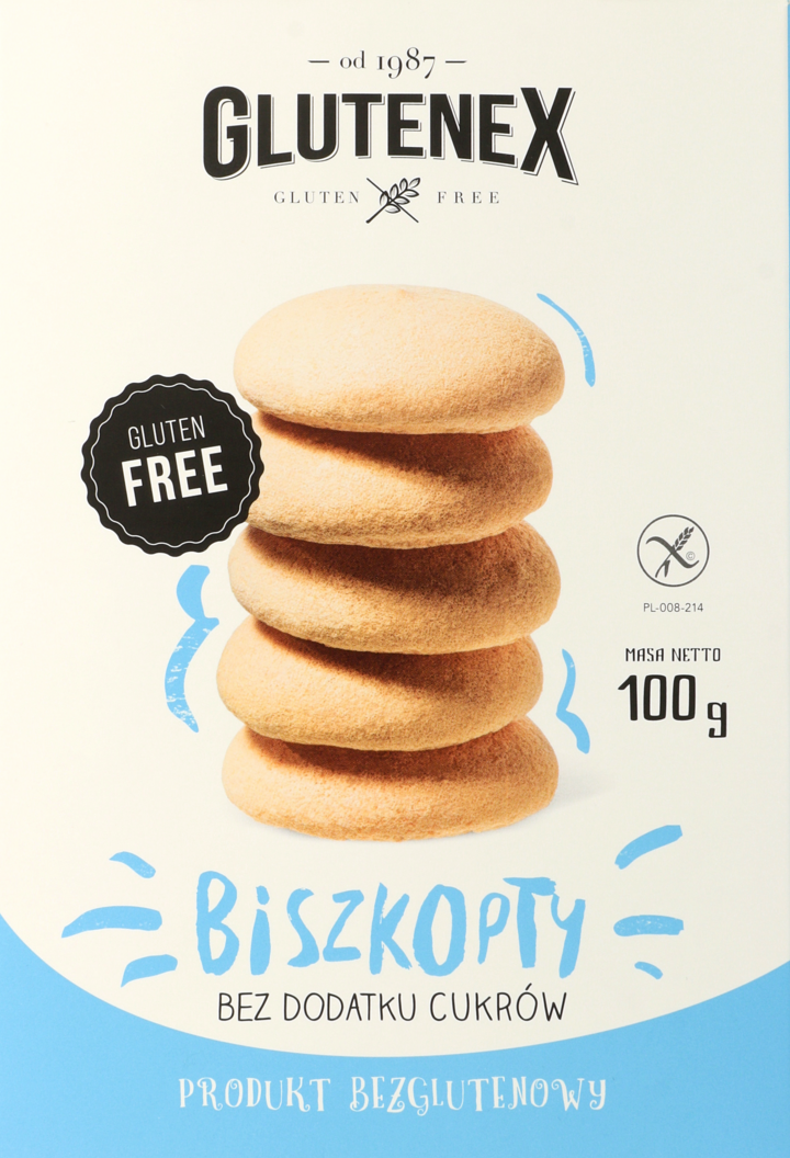 GLUTENEX, biszkopty bez dodatku cukrów, produkt bezglutenowy, 100 g ...