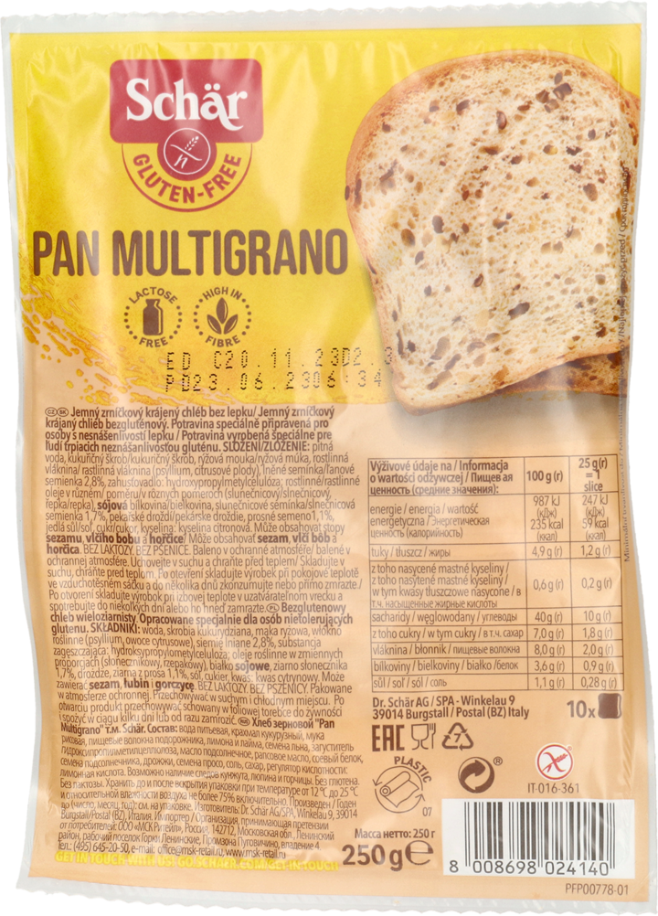 SCHÄR, Pan Multigrano , chleb wieloziarnisty, bezglutenowy, 250 g ...