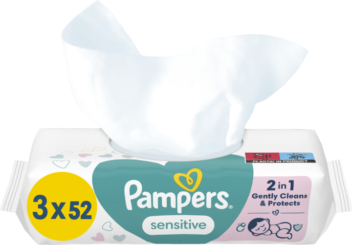 PAMPERS, Sensitive , chusteczki nawilżane dla dzieci, 3x52 szt ...