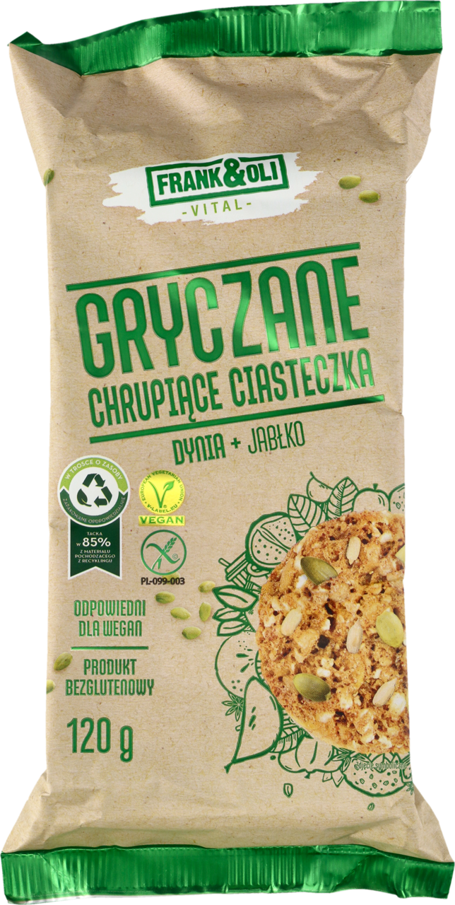 FRANK & OLI, , chrupiące ciasteczka, Dynia + Jabłko, wegańskie, 120 g ...