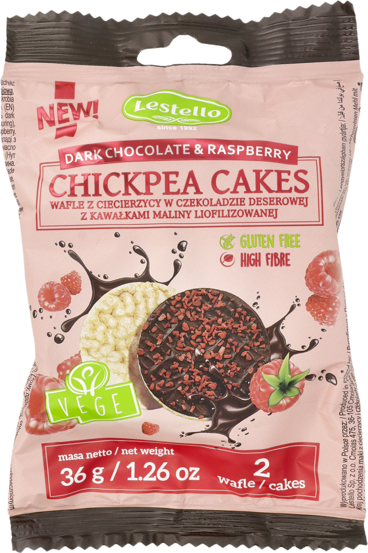 LESTELLO, , wafle z ciecierzycy, w czekoladzie deserowej z malinami, 36 ...