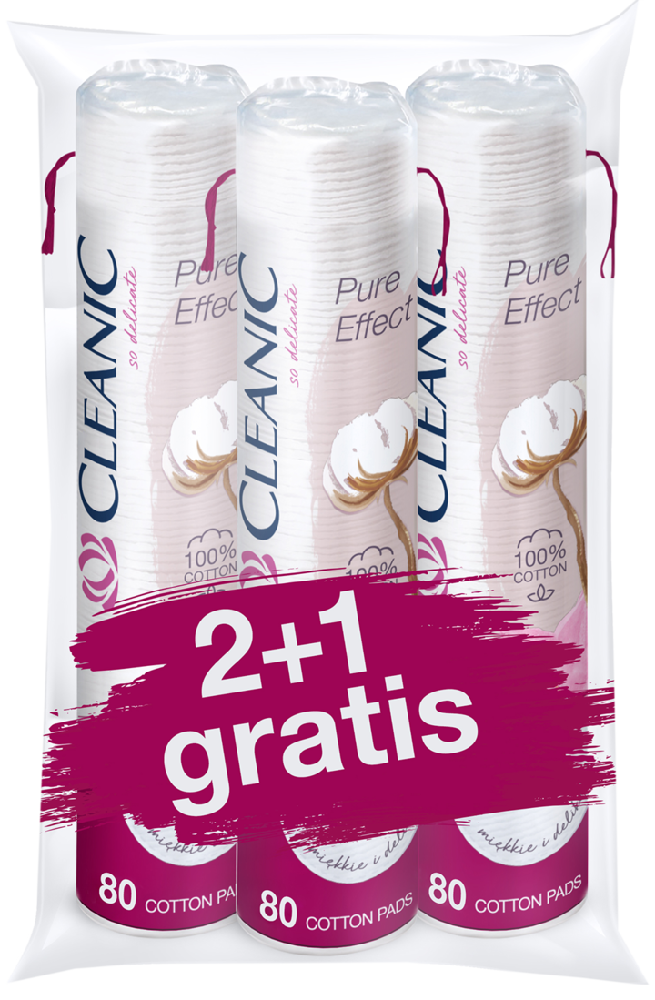 CLEANIC, Pure Effect , płatki kosmetyczne, 100% bawełna, 3 x 80 szt ...