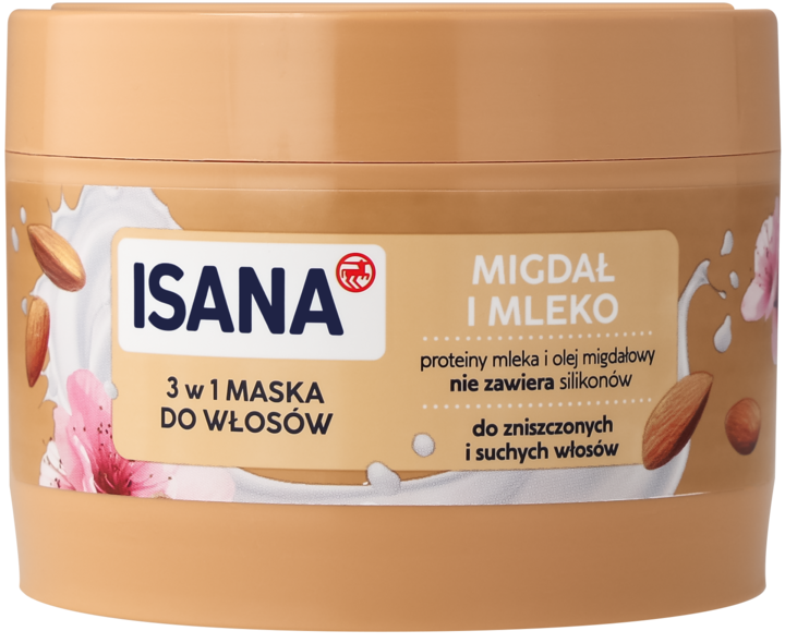ISANA, maska do włosów, odbudowa i wygładzenie, Mleko migdałowe, 250 ml ...