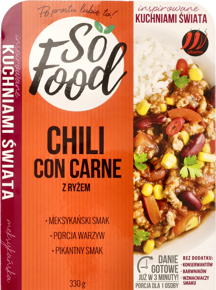 SO FOOD, danie gotowe, Chili con carne z ryżem, 330 g | Drogeria ...