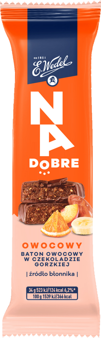 WEDEL NA DOBRE, , baton w czekoladzie gorzkiej, o smaku owocowym, 34 g ...