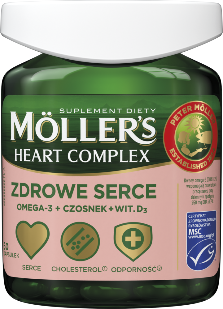 MÖLLER'S, Heart Complex , kapsułki, Omega-3 + czosnek + witamina D3 ...