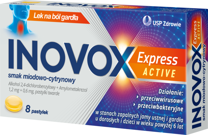 INOVOX, , pastylki na ból gardła, o smaku miodowo-cytrynowym,, 8 szt ...
