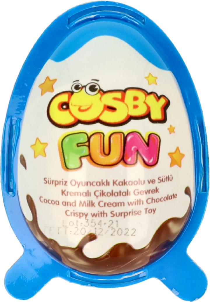 COSBY FUN, jajko z niespodzianką, czekoladowe, z zabawką, niebieskie ...