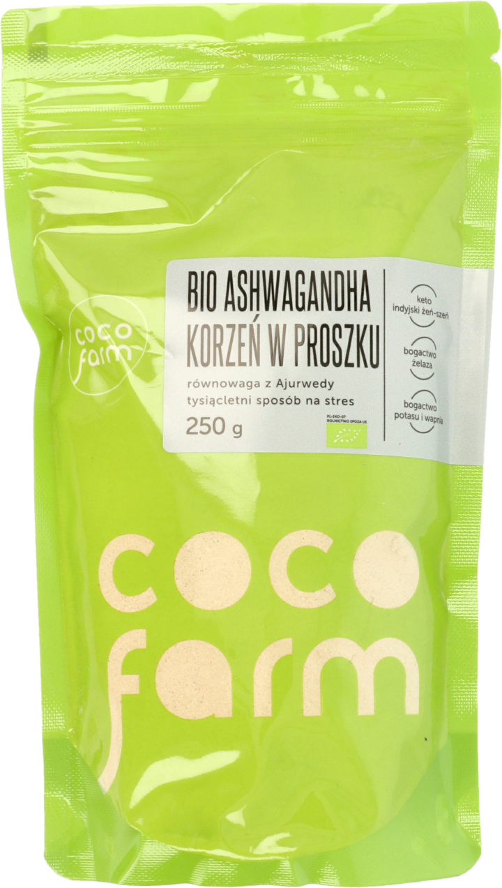 COCO FARM, ashwagandha, korzeń w proszku, Bio, równowaga z Ajurwedy, tysiącletni sposób na stres ...