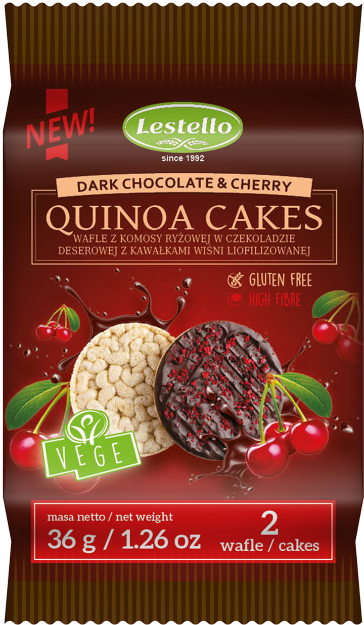 LESTELLO, , wafle z komosy ryżowej w czekoladzie, z wiśniami, 36 g ...