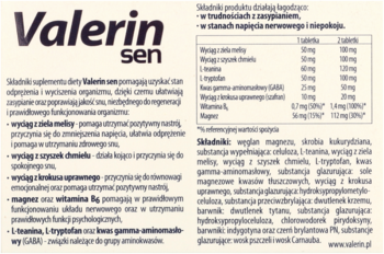 VALERIN, Sen , tabletki, w trudnościach z zasypianiem, suplement diety ...