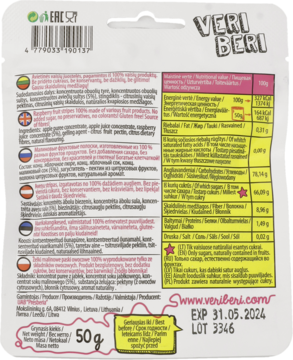 VERI BERI, żelki owocowe 100%, bez glutenu, Malina, 50 g | Drogeria ...