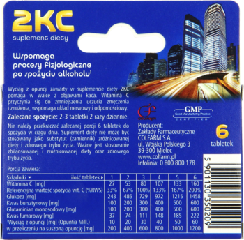 2KC, tabletki, wspomagające procesy fizjologiczne po spożyciu alkoholu ...