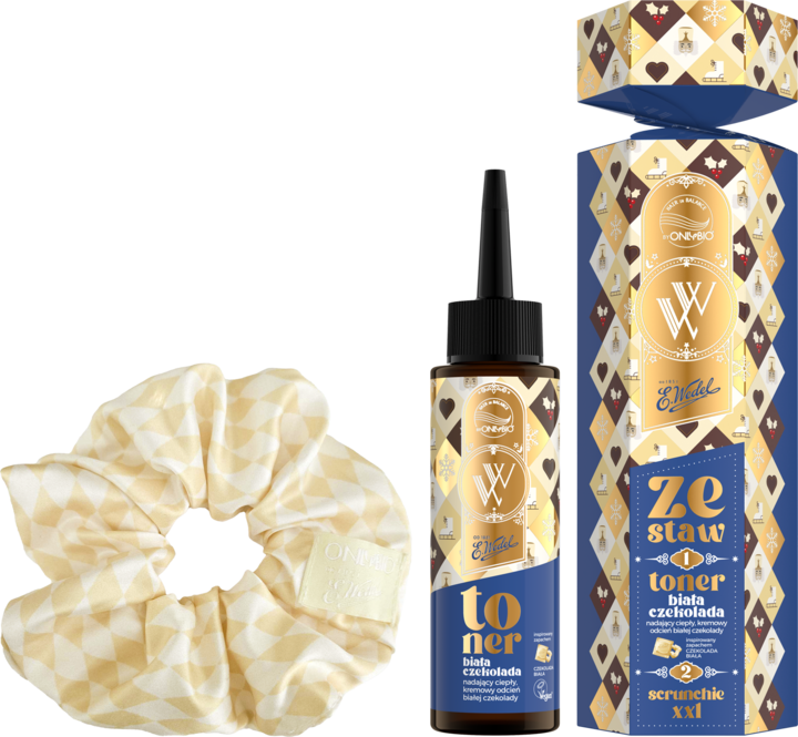 ONLYBIO, , zestaw świąteczny toner do włosów + scrunchie XXL, Czekolada ...