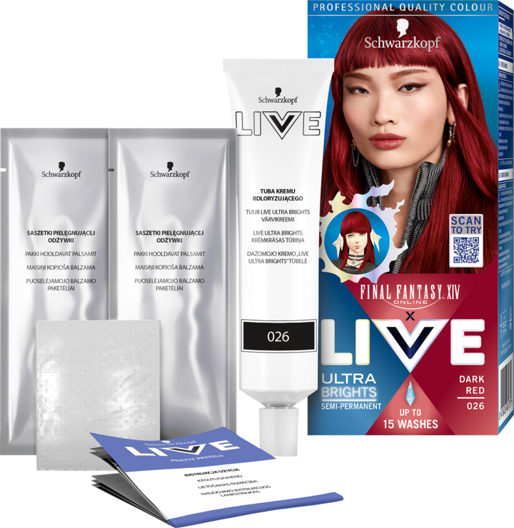 SCHWARZKOPF LIVE, Ultra Brights Final Fantasy XIV, farba do włosów, półtrwała, nr 026 Dark Red ...