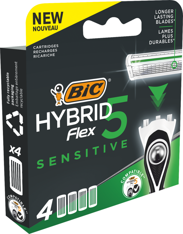 BIC, Hybrid 5 Flex, wkłady do maszynki do golenia, 5 ostrzowe, dla mężczyzn, Sensitive, 4 szt ...
