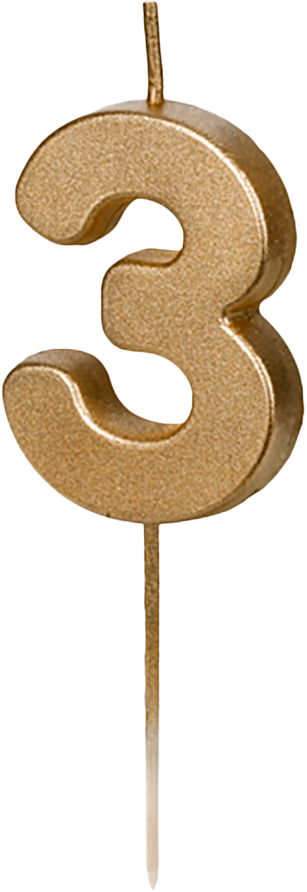 PARTYDECO, świeczka urodzinowa, cyfra 3, złota, 4,5 cm, 1 szt ...