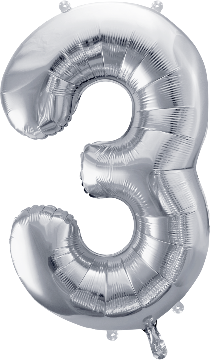 PARTYDECO, balon foliowy, cyfra 3, srebrny, 72 cm, 1 szt. | Drogeria Rossmann.pl