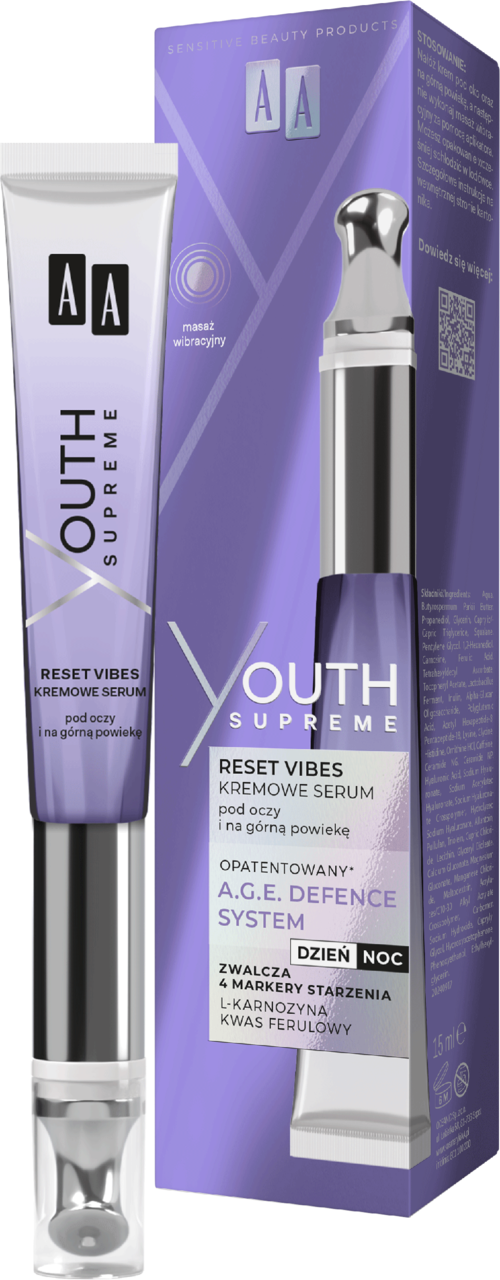 AA, Youth Supreme , serum pod oczy i na górną powiekę, na dzień i na ...