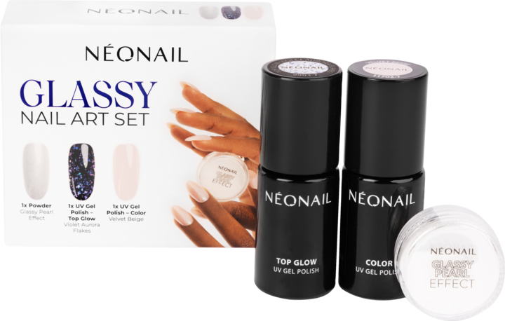 NEONAIL, , zestaw do paznokci, 2x lakier 7,2 ml + pyłek Glassy Pearl ...