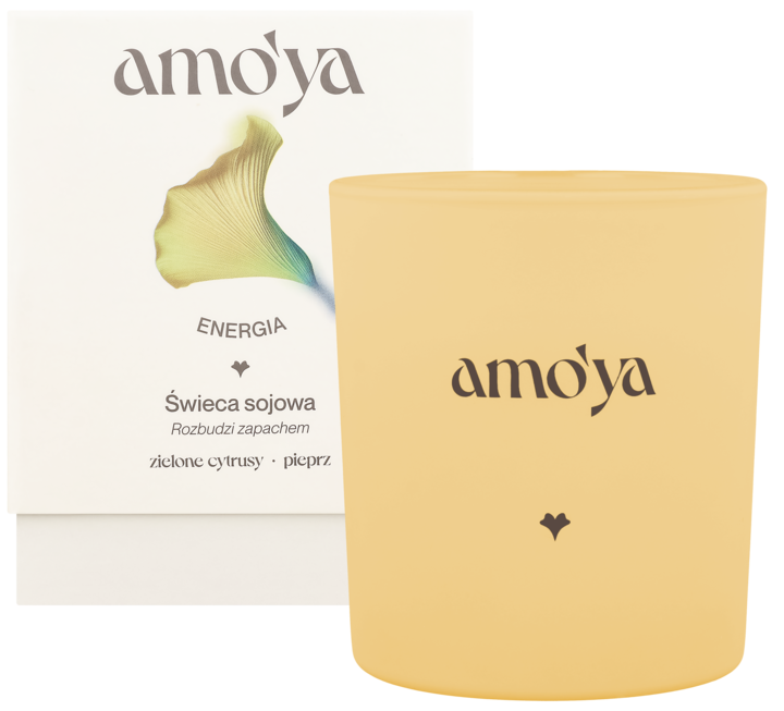AMO'YA, Energia , świeca sojowa Zielone cytrusy i pieprz, 150 g | Drogeria Rossmann.pl