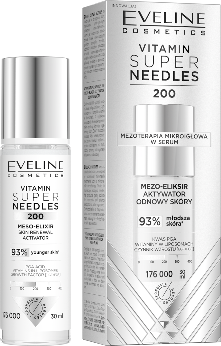 EVELINE COSMETICS, Vitamin Super Needles 200, mezo-eliksir do twarzy, aktywator odnowy skóry, 30 ...