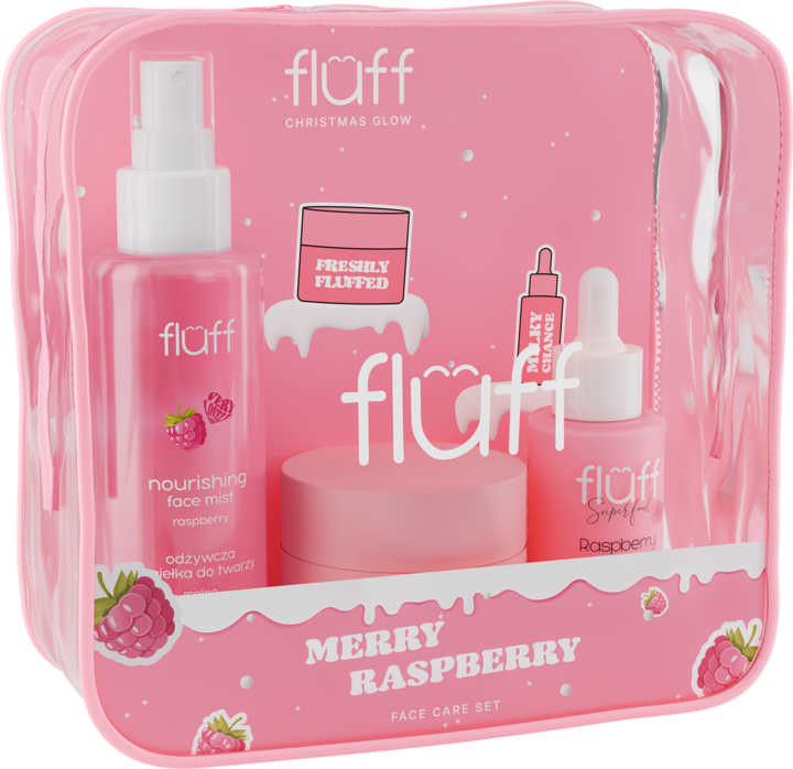 FLUFF, Merry Raspberry , zestaw kosmetyków dla kobiet, mleko do twarzy 40ml + krem do twarzy ...