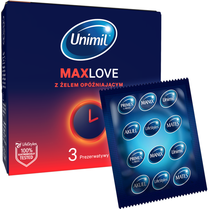 Unimil, Max Love , prezerwatywy z żelem opóźniającym, 3 szt. | Drogeria ...
