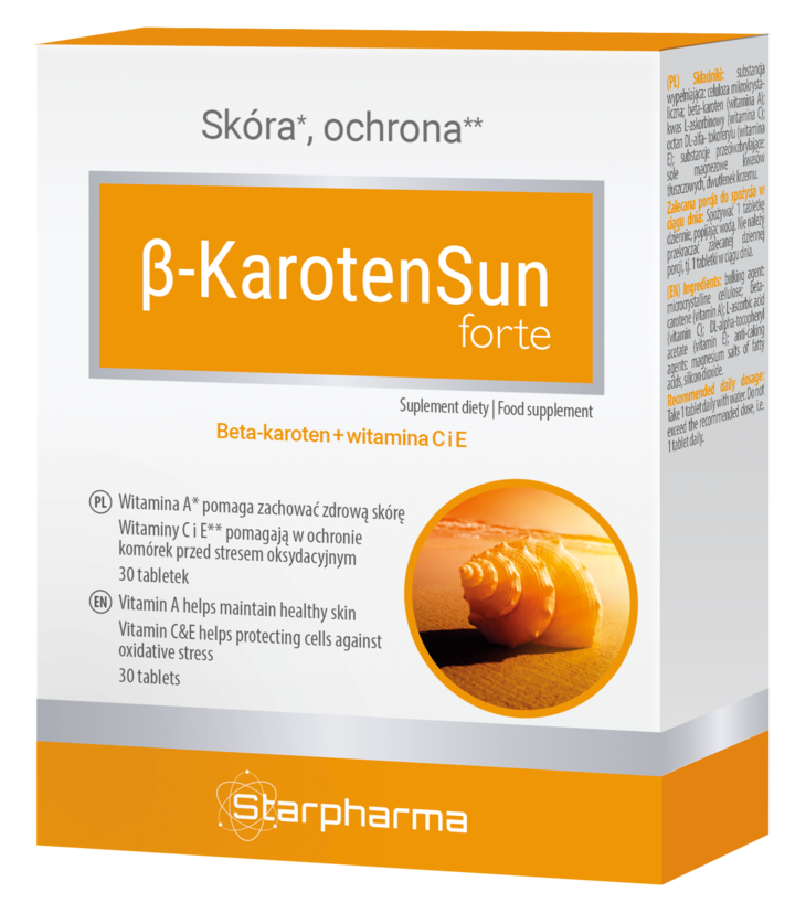 STARPHARMA ß-KAROTENSUN, Forte , kapsułki, beta-karoten, witamina C i E, suplement diety, 30 szt ...