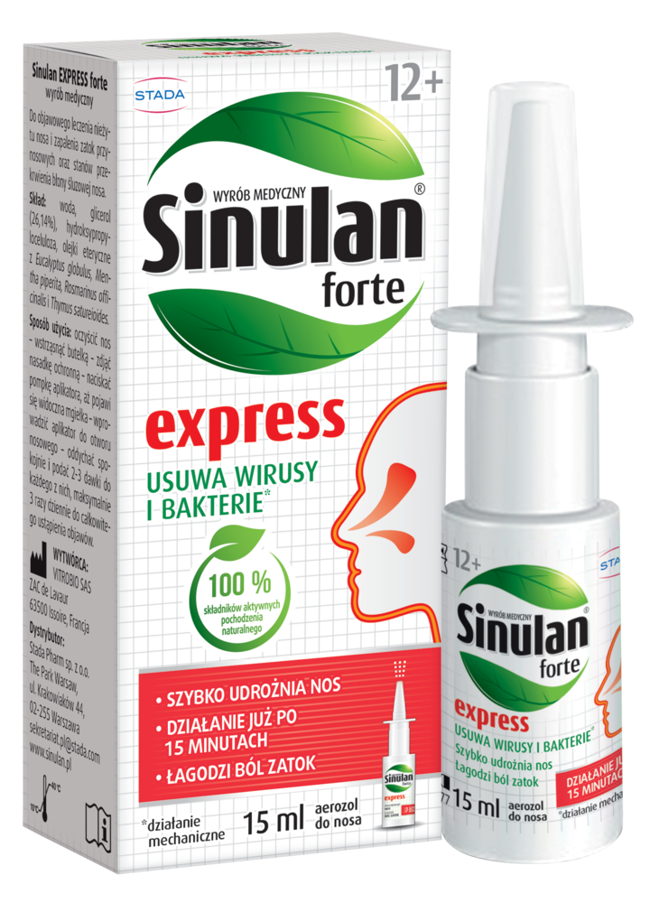 SINULAN, Forte Express, spray do nosa, leczenie zapalenia zatok i kataru, wyrób medyczny, 15 ml ...
