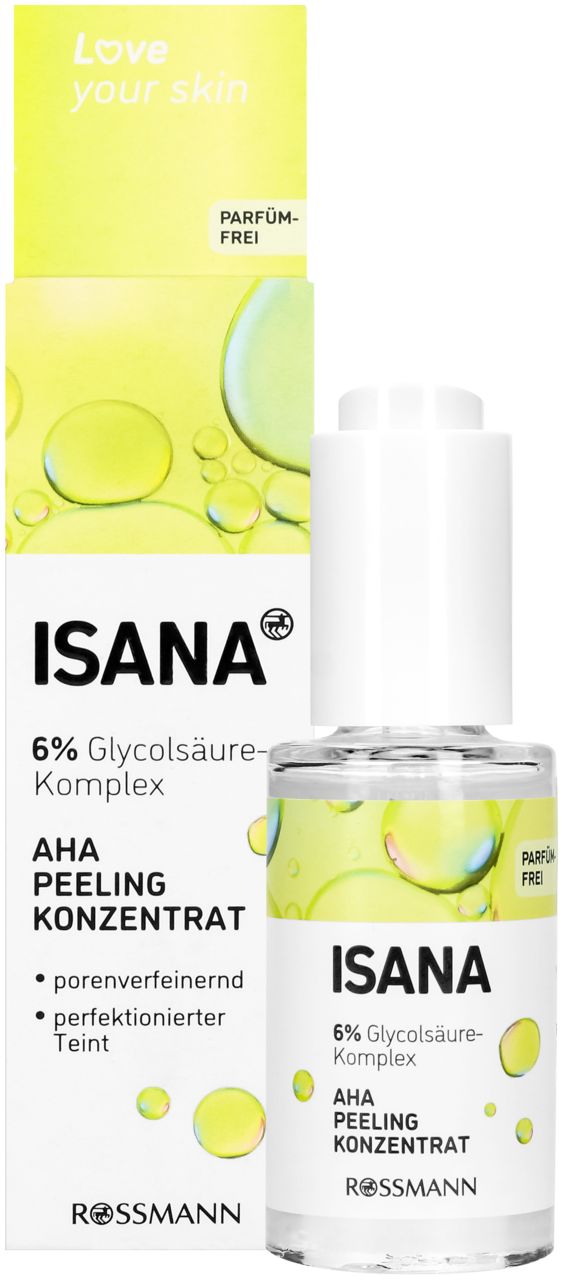 ISANA, Love Your Skin , koncentrat peelingujący z kwasami AHA, 6% kwasem glikolowym, 30 ml ...