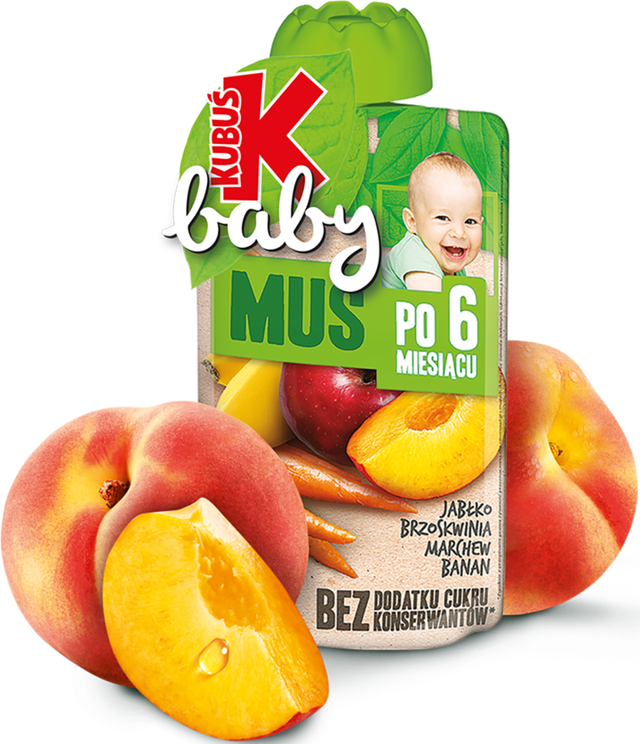 KUBUŚ, Baby , mus owocowy, Brzoskwinia, Marchew, Banan po 6. miesiącu ...